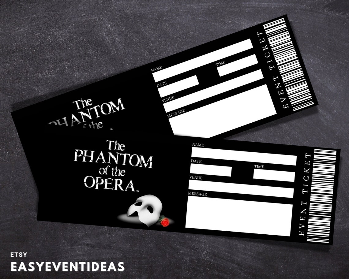 Printable Phantom of the Opera Ticket | Editable Keepsake (instant ...