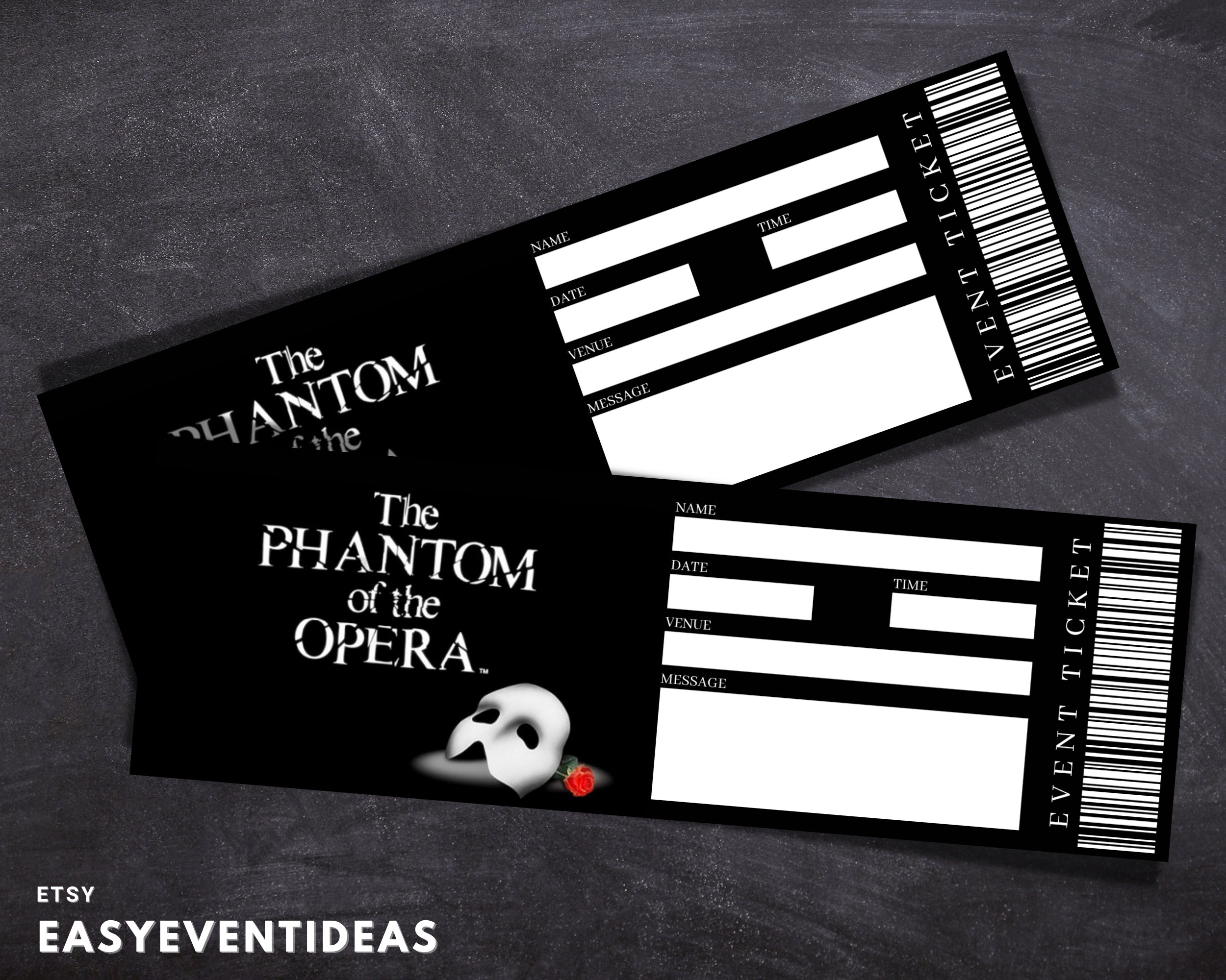 Printable Phantom of the Opera Ticket | Editable Tickets | Musical Fake ...
