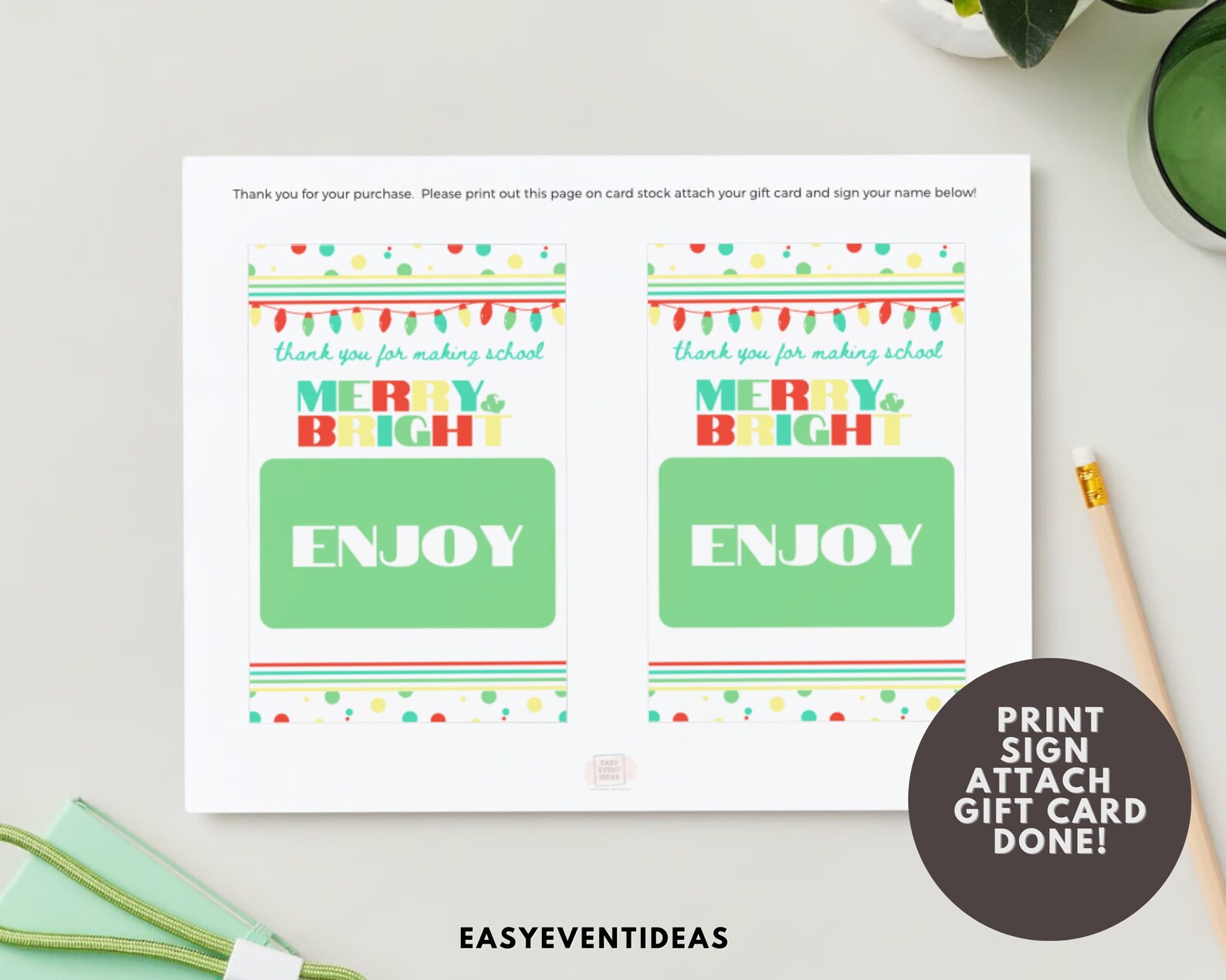 Teacher Christmas Gift Card Holder, Printable Holiday Custodian School ...