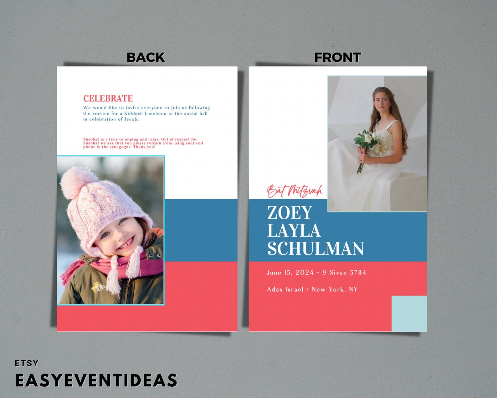 Bar Mitzvah Program, Bat Mitzvah Program, Folded Personalized Mitzvah ...