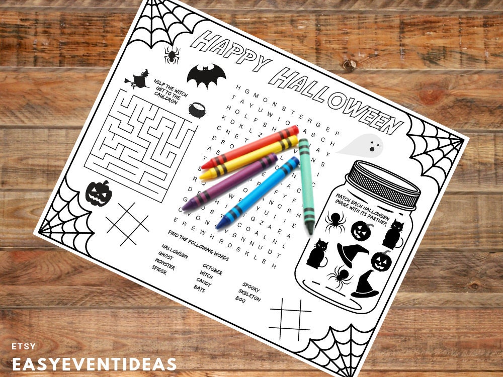 Kids Halloween Activity Placemat, Printable Games (8.5"x11") - Etsy
