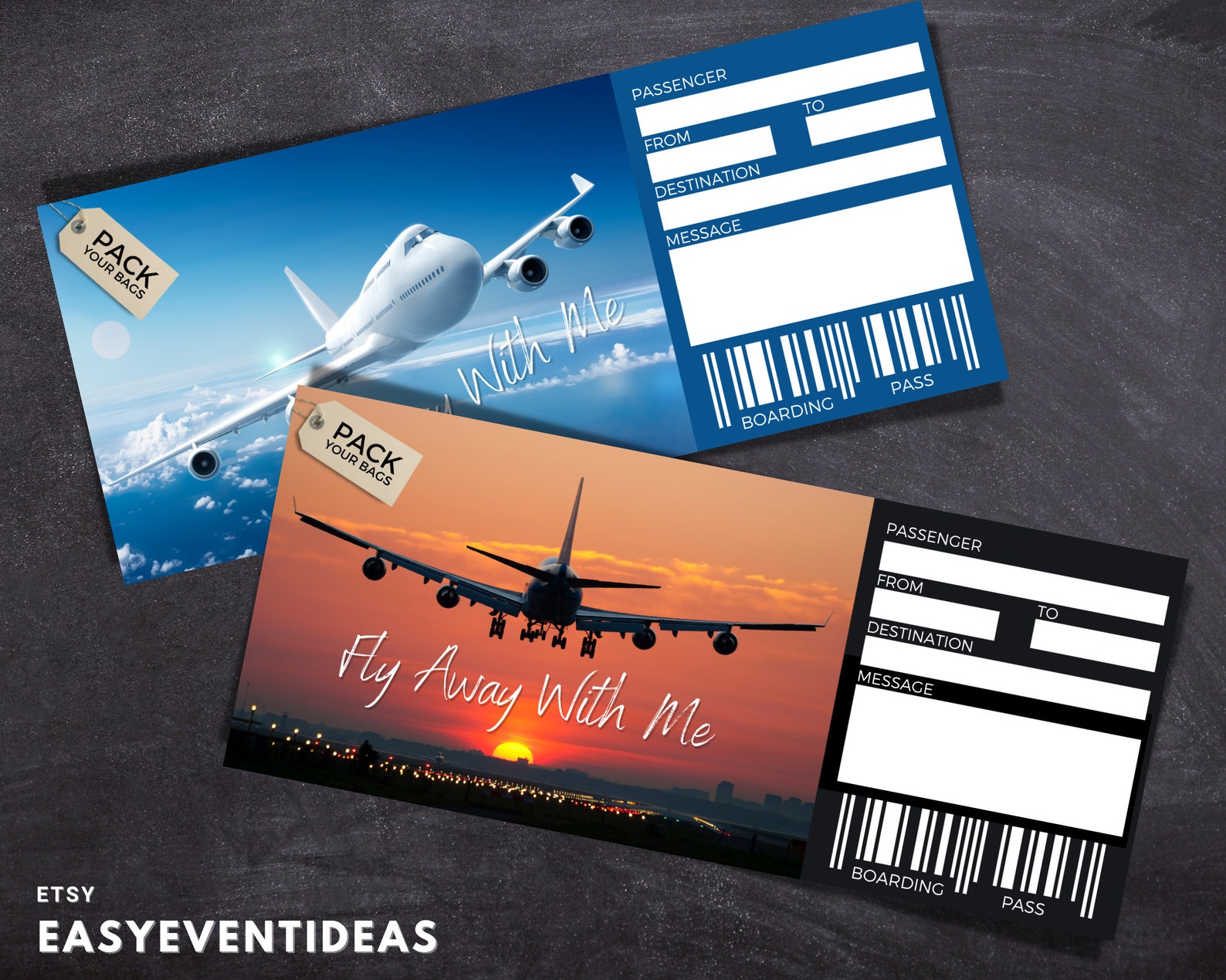 Billet d'avion modifiable | Carte d'embarquement vacances surprise (à ...