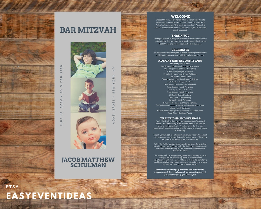 Bar Mitzvah Program, Bat Mitzvah Program, Personalized Rack Card ...