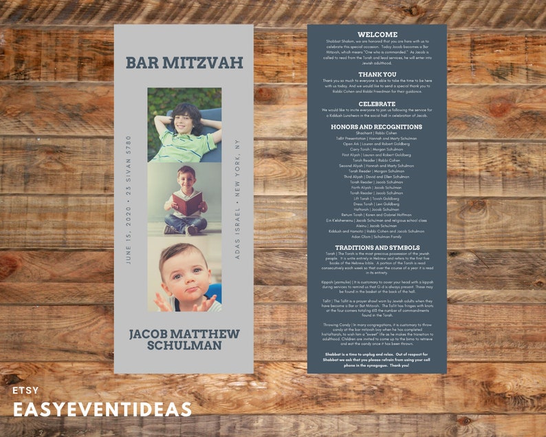Bar Mitzvah Program, Bat Mitzvah Program, Personalized Rack Card ...