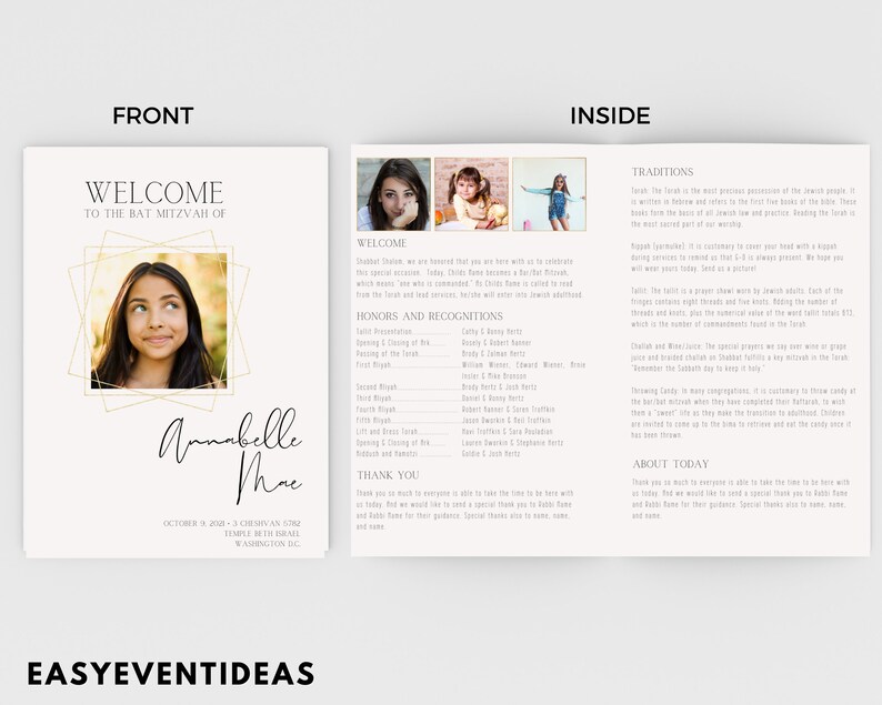 Bar Mitzvah Program, Bat Mitzvah Program, Personalized Folded Mitzvah ...
