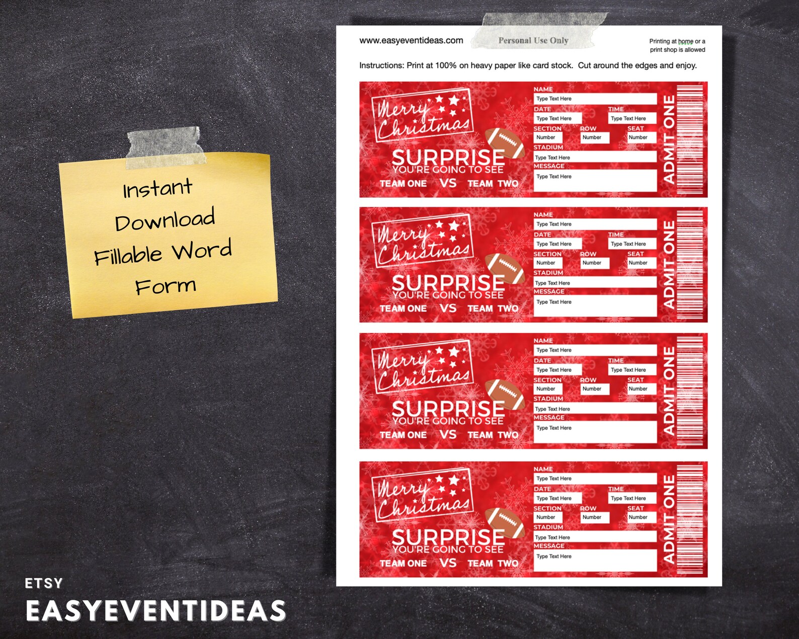 Printable Christmas Gift Football Tickets | Editable Football Tickets ...