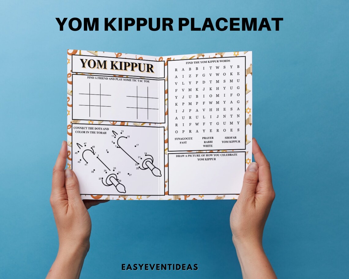 Yom Kippur Activity Printable Placemat Instant Download Break - Etsy