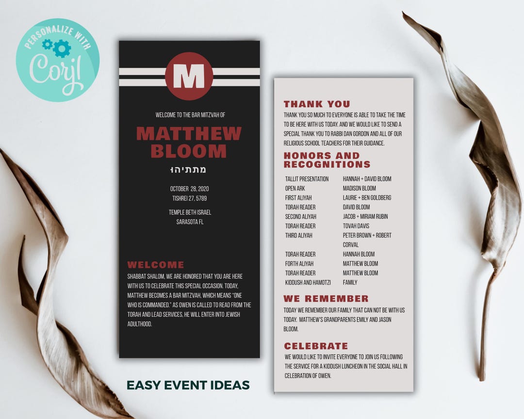 Square Mitzvah Program Template Bat Mitzvah Program Bar Mitzvah Program ...