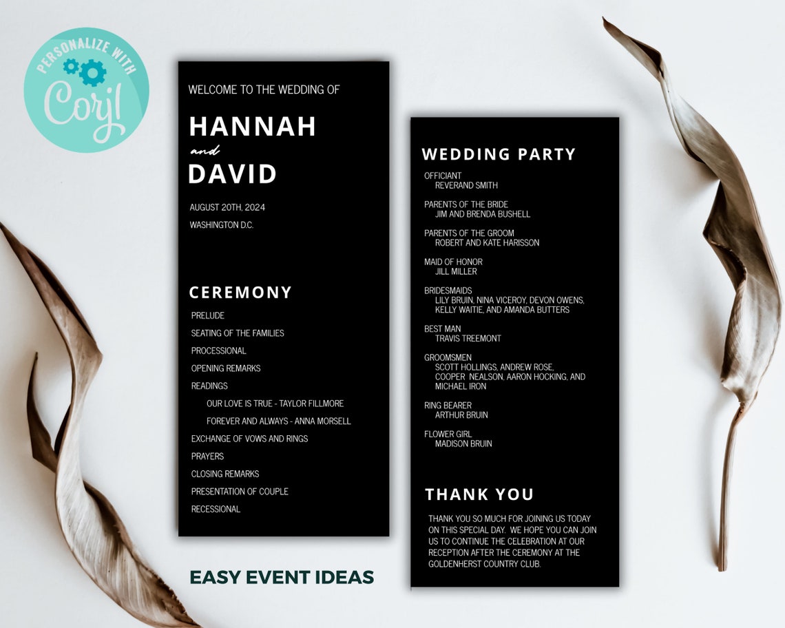 Modern Wedding Program Template, Minimalist Program, Printable Ceremony ...