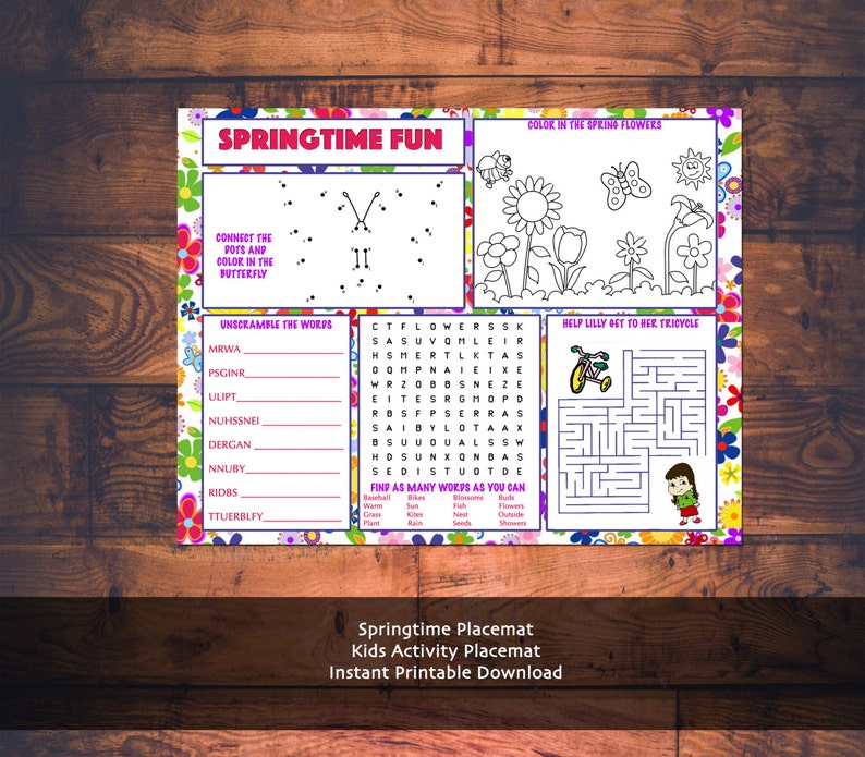 Kids Springtime Activity Printable Placemat Instant Download - Etsy