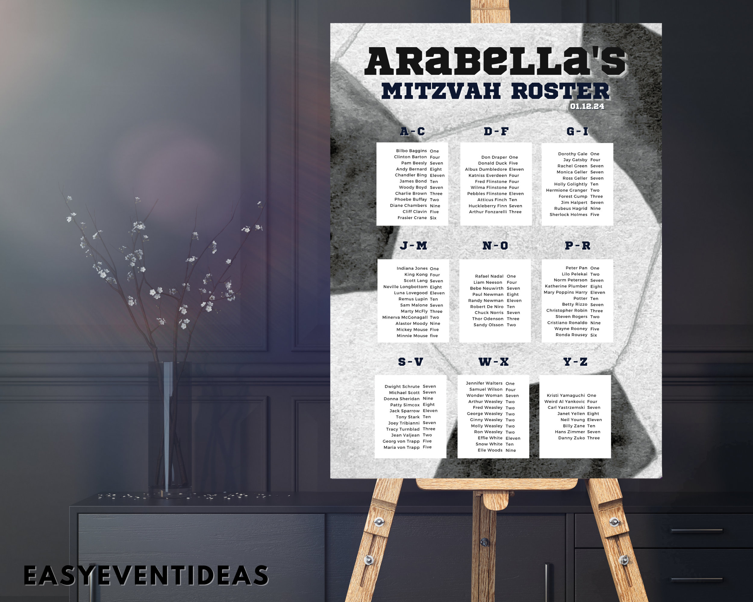 Sports Mitzvah Seating Chart, Sport Themed Mitzvah Seating Chart ...