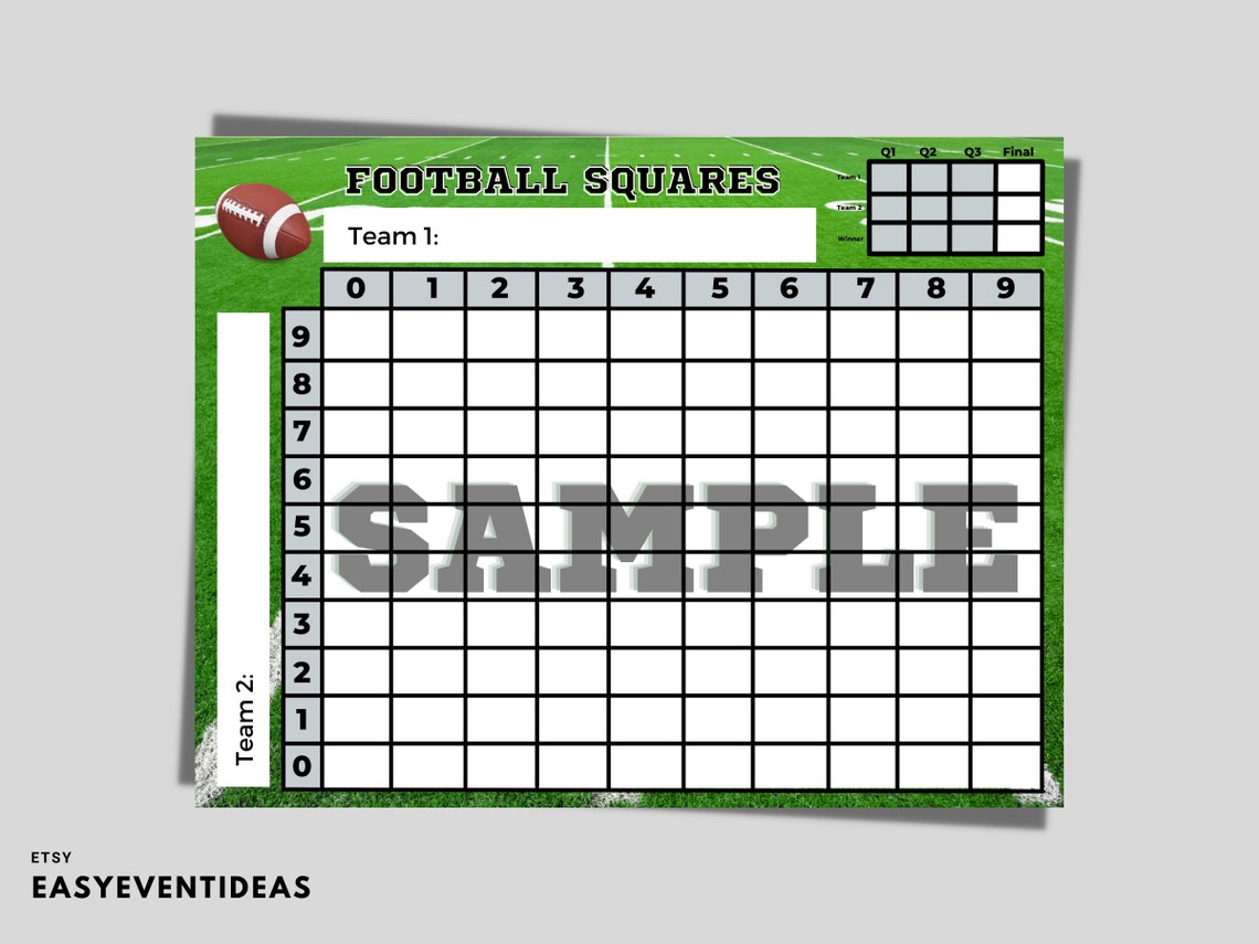 Printable Super Bowl Squares Game | Football Squares Game | Super Bowl ...