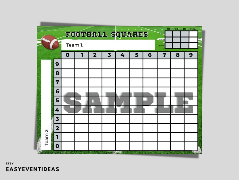Printable Super Bowl Squares Game | Football Squares Game | Super Bowl ...