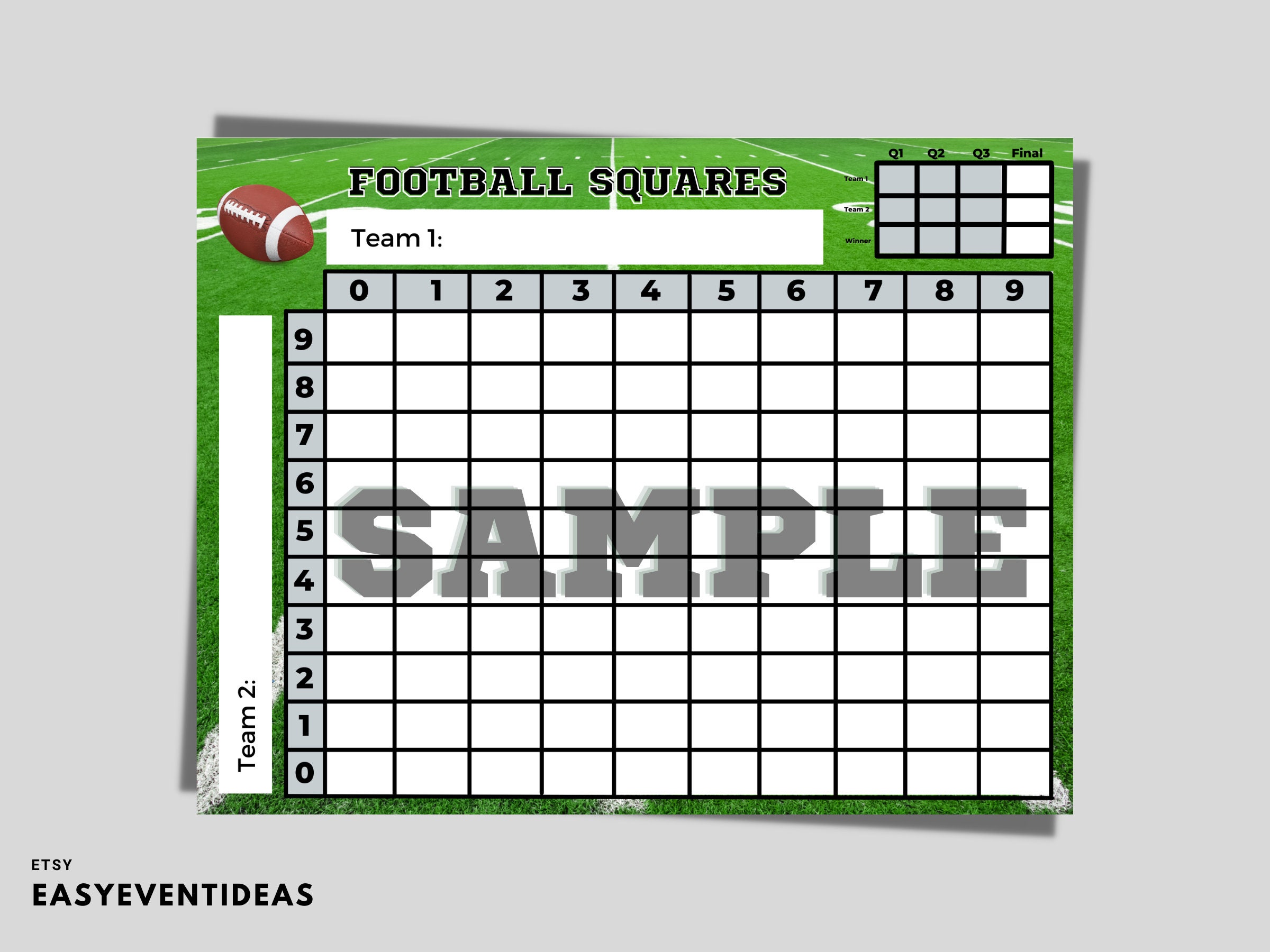 Printable Super Bowl Squares Game | Football Squares Game | Super Bowl ...
