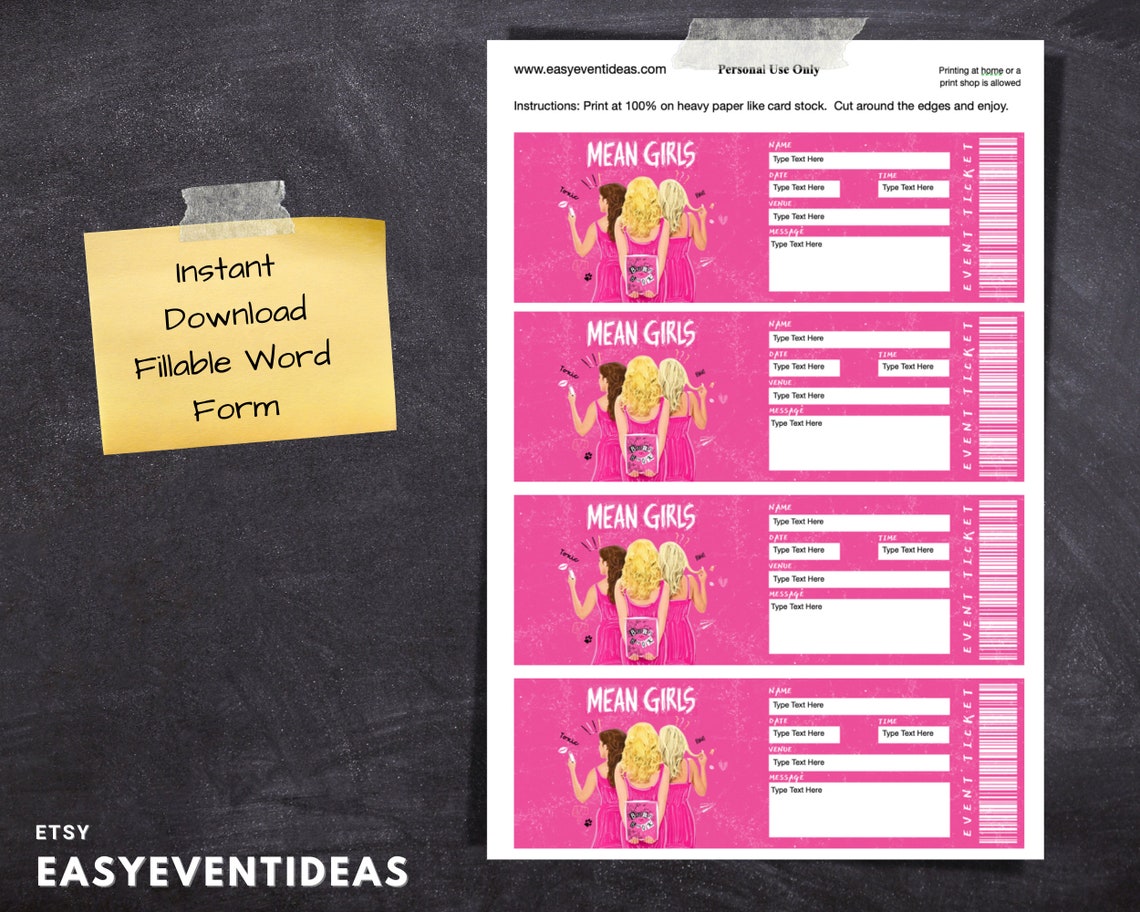 Printable Mean Girls Ticket | Editable Mean Girls Tickets | Musical ...