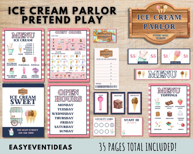 Ice Cream Parlor Pretend Play, Printable Set, Ice Cream Dramatic Play ...