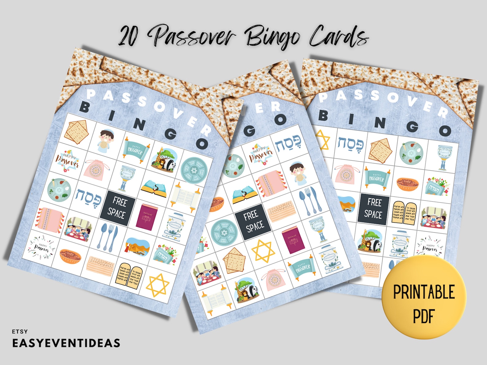 20 Printable Passover Bingo Cards | School Passover Party Game ...