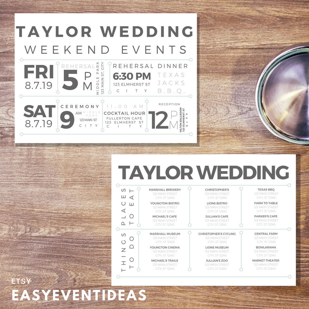 Wedding Weekend Timeline | Customizable Printable | 5x7 Wedding Weekend ...
