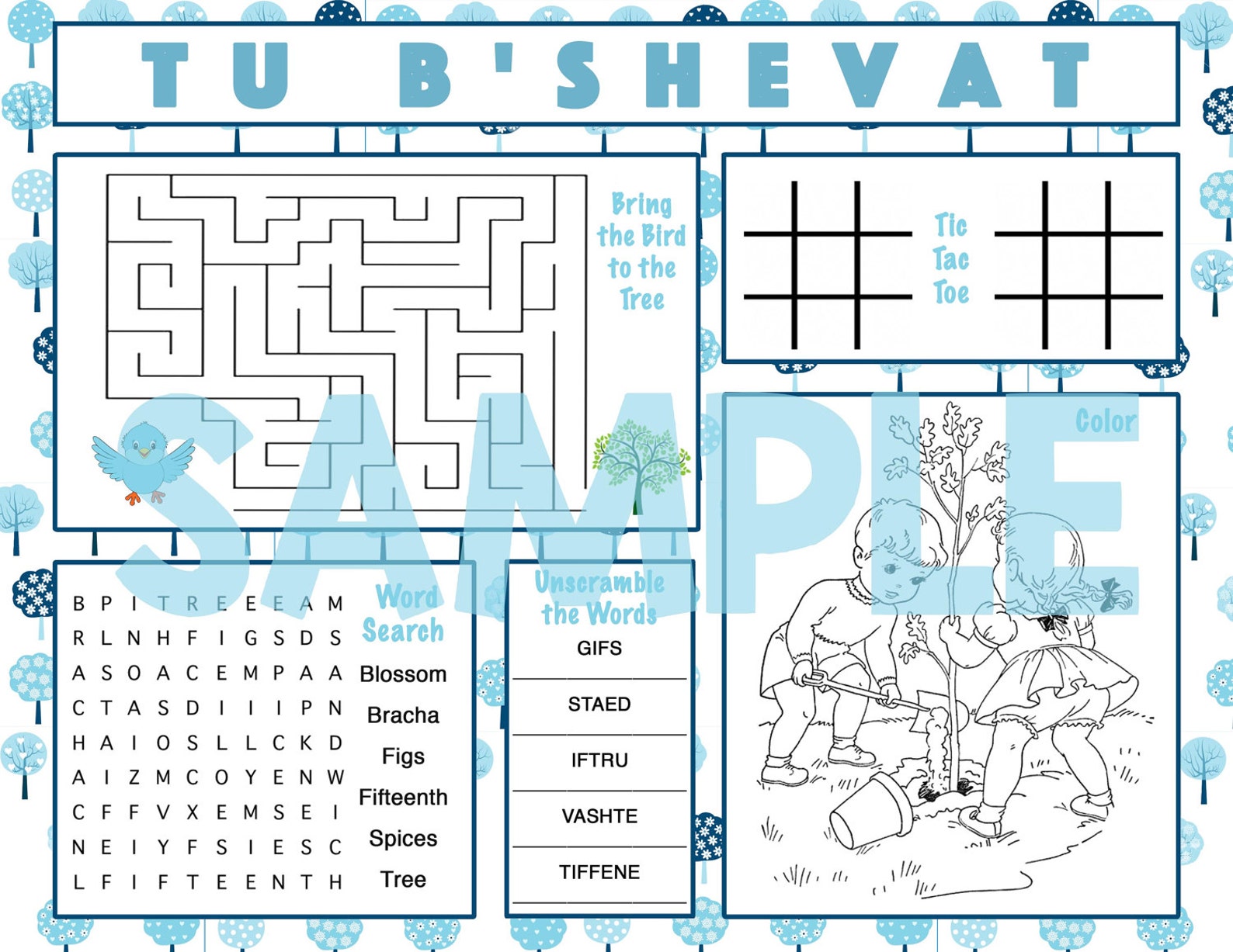 Kids Tu B'shvat Activity Printable Placemat Instant Download - Etsy