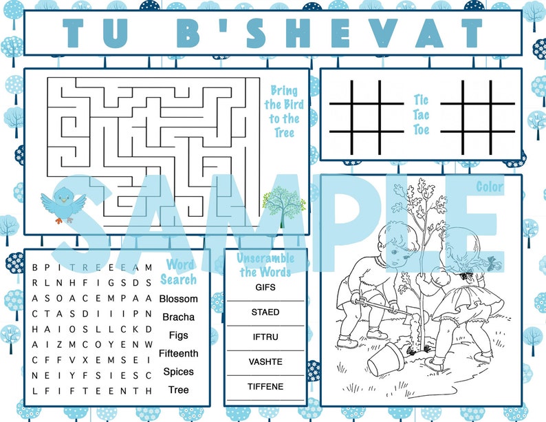Kids Tu B'shvat Activity Printable Placemat Instant Download - Etsy