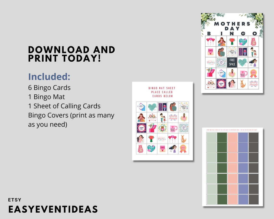 Mothers Day Bingo Cards Mothers Day Party Game Mothers Day Memory Game ...