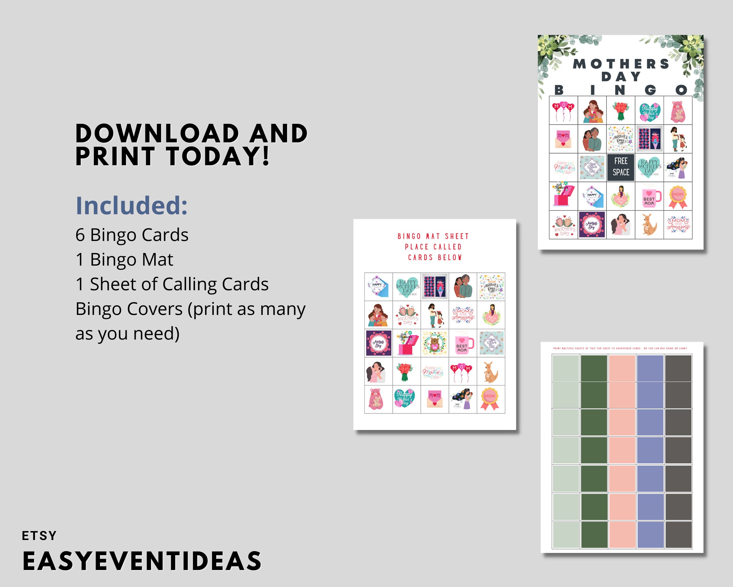 Mothers Day Bingo Cards Mothers Day Party Game Mothers Day Memory Game ...