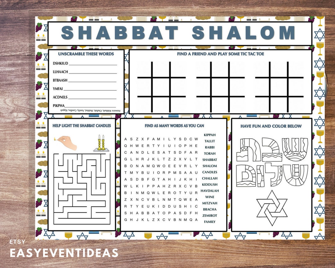 Shabbat Kids Activity Printable Placemat Instant Download - Etsy