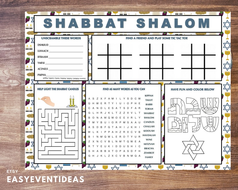 Shabbat Kids Activity Printable Placemat Instant Download - Etsy