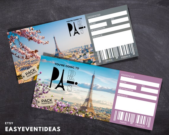 Printable Paris Ticket Editable Holiday Paris Tickets - Etsy