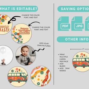 Retro Birthday, Groovy Birthday, Party Hippie 70s Party, Editable ...