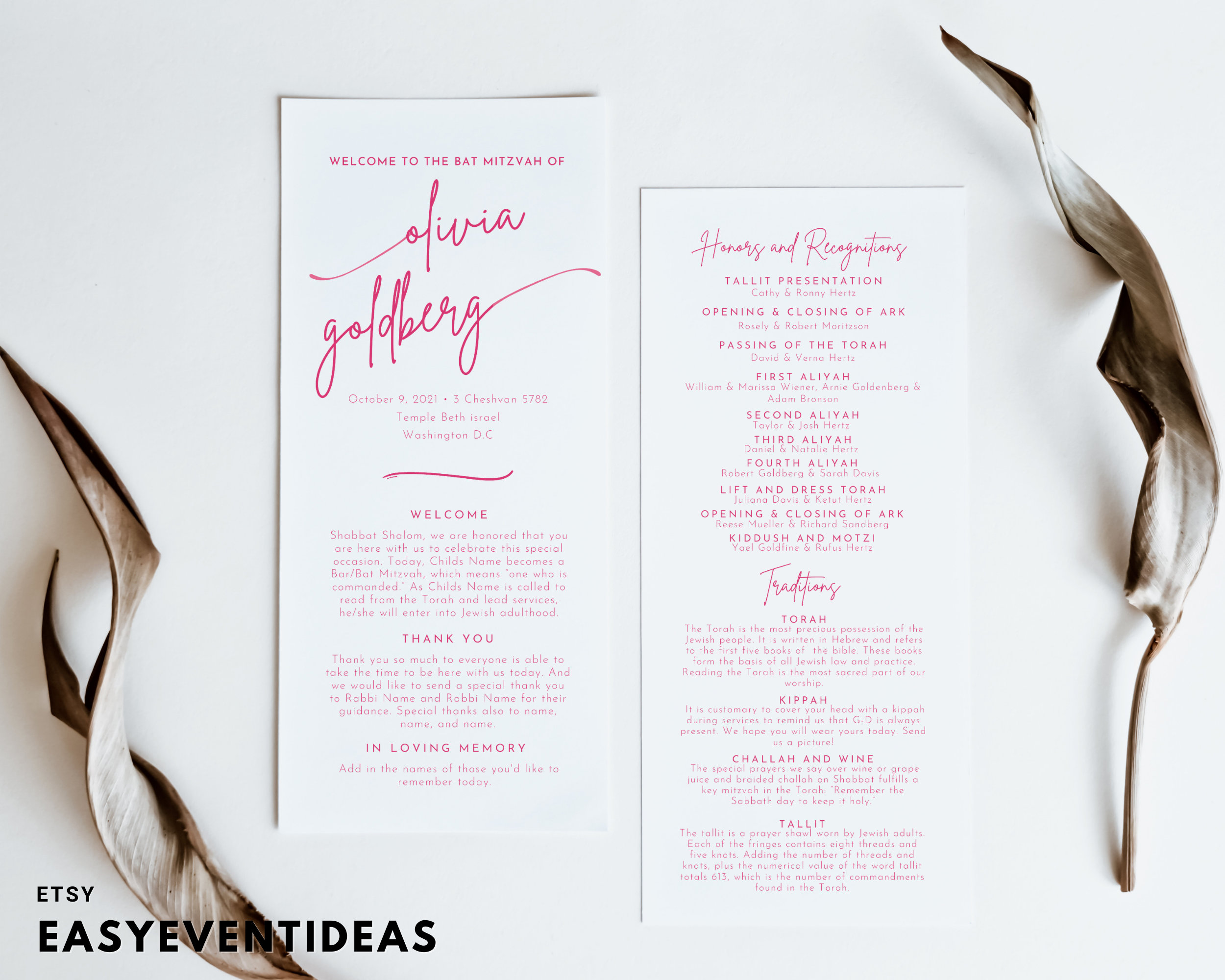 Bar Mitzvah Program, Bat Mitzvah Program, Personalized Rack Card ...