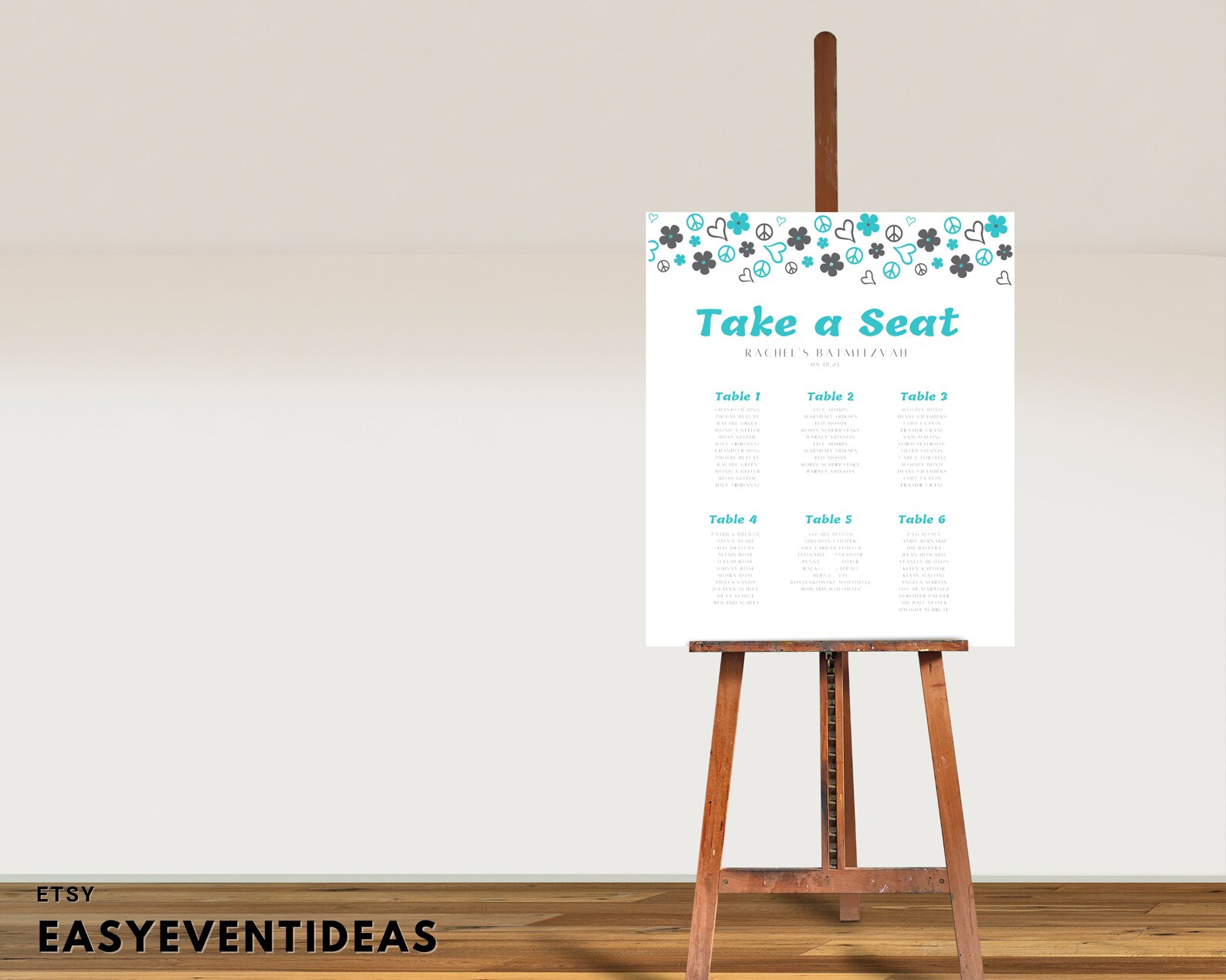 60s Inspired Mitzvah Seating Chart| Bar Mitzvah Seating Chart | Bat ...