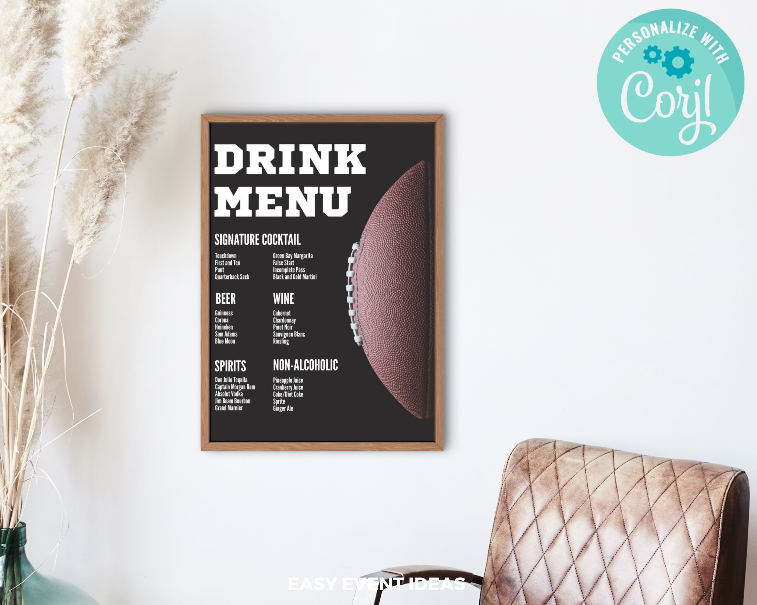 Editable FOOTBALL Party Bar Menu, Game Day Drink Sign, Super Bowl Menu ...
