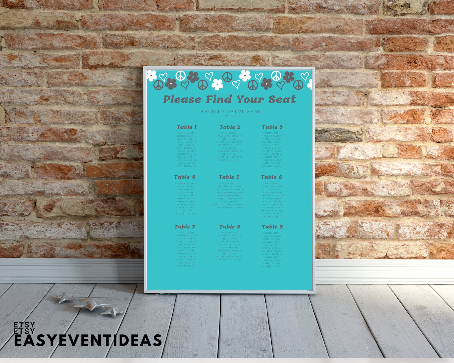 60s Inspired Mitzvah Seating Chart| Bar Mitzvah Seating Chart | Bat ...
