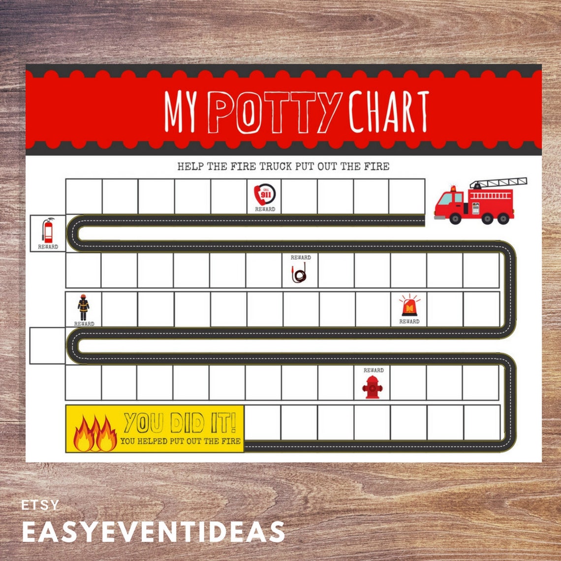 Printable Fire Truck Sticker Potty Chart Sticker Reward Chart ...