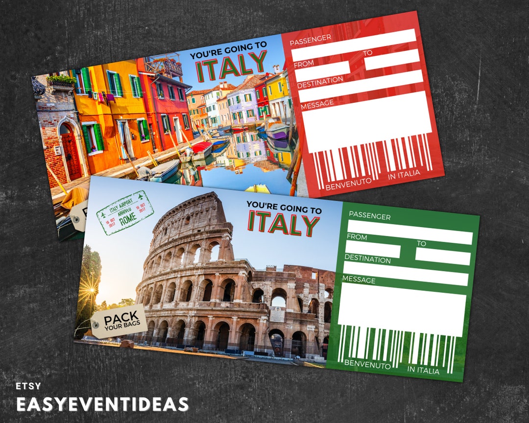 Printable Italy Ticket | Editable Holiday Italy Tickets | Surprise ...