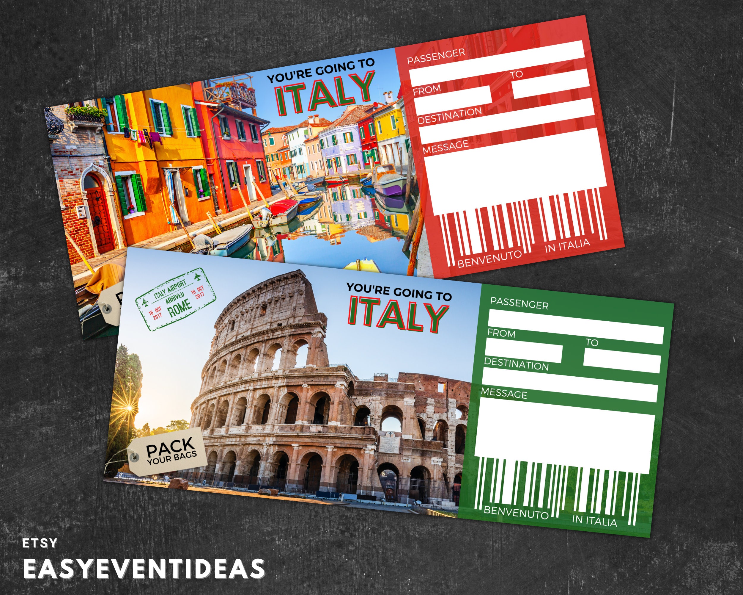 Printable Italy Ticket | Editable Holiday Italy Tickets | Surprise ...