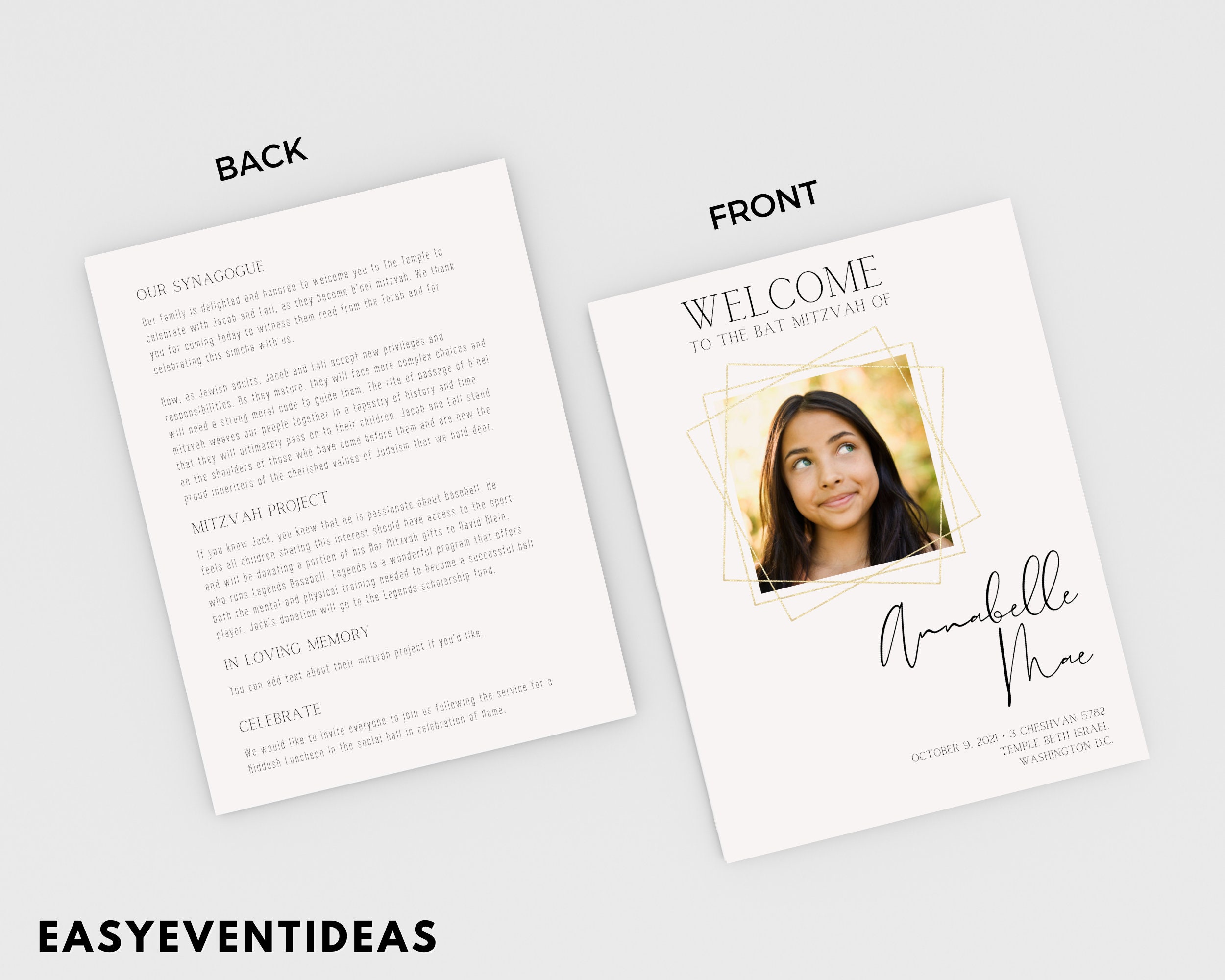 Bar Mitzvah Program, Bat Mitzvah Program, Personalized Folded Mitzvah ...