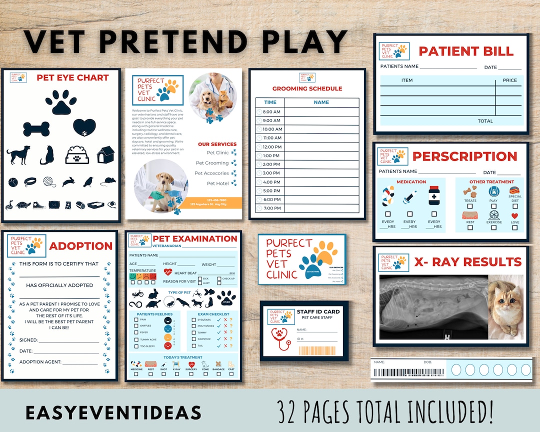 Vet Pretend Play Printable, Printable Veterinary Set, Vet Dramatic Play ...