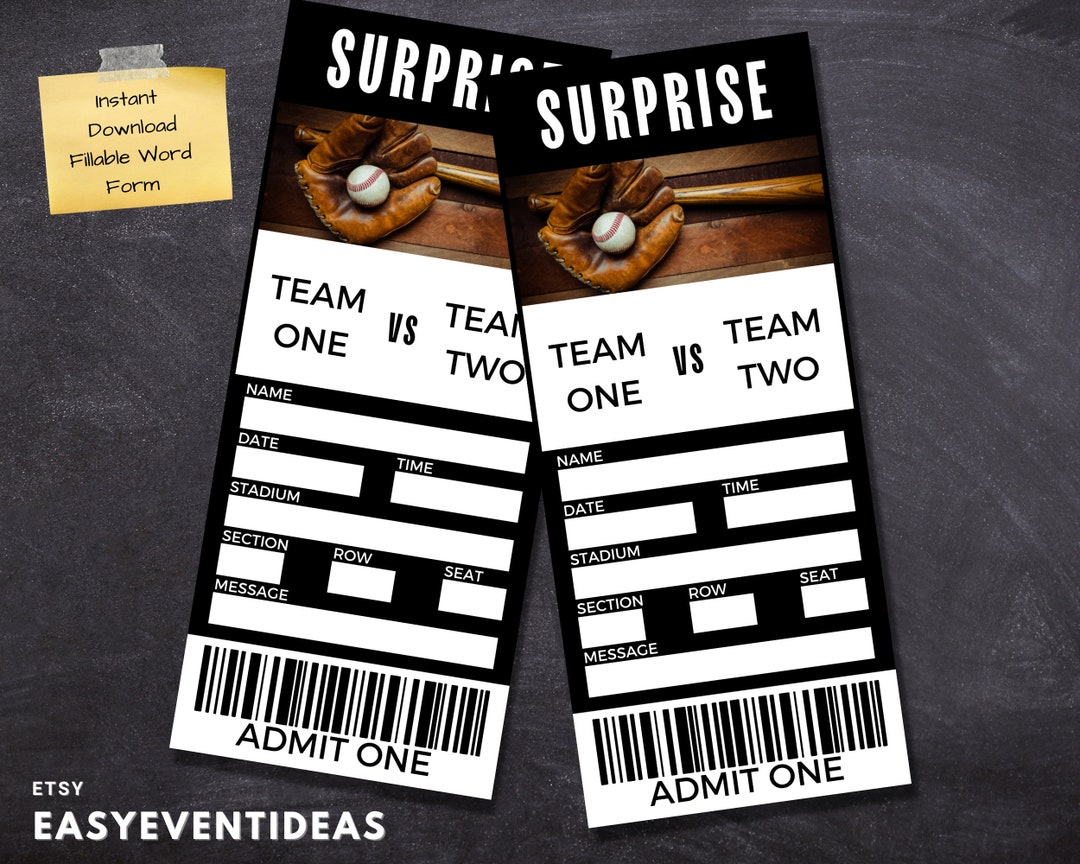 Printable Gift Baseball Tickets | Editable Baseball Tickets | Fake ...