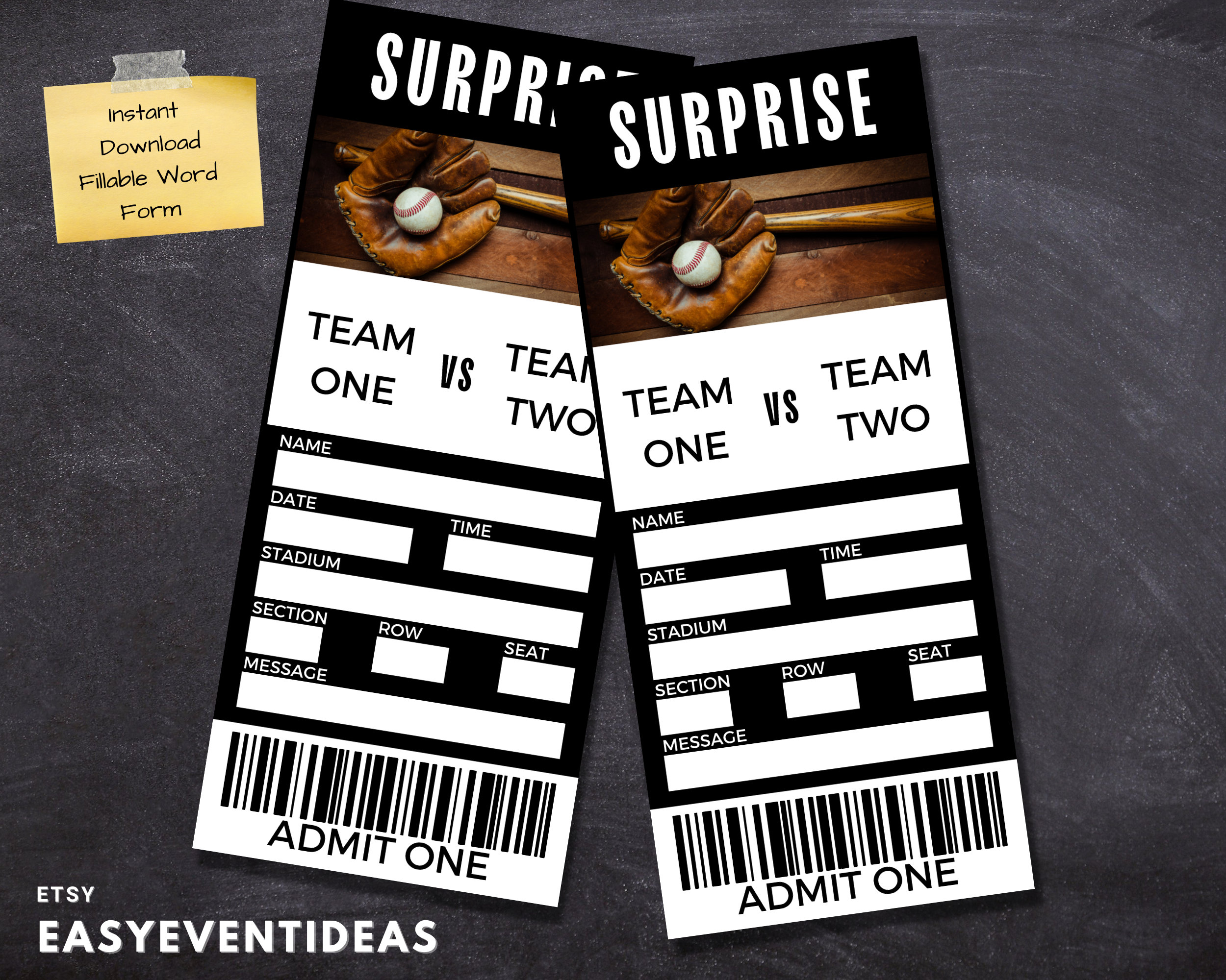 Printable Gift Baseball Tickets Editable Baseball Tickets - Etsy