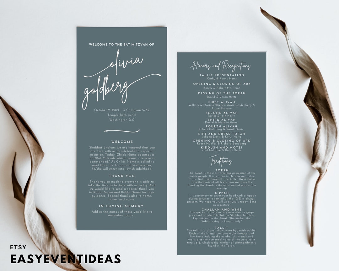 Bar Mitzvah Program, Bat Mitzvah Program, Personalized Rack Card ...