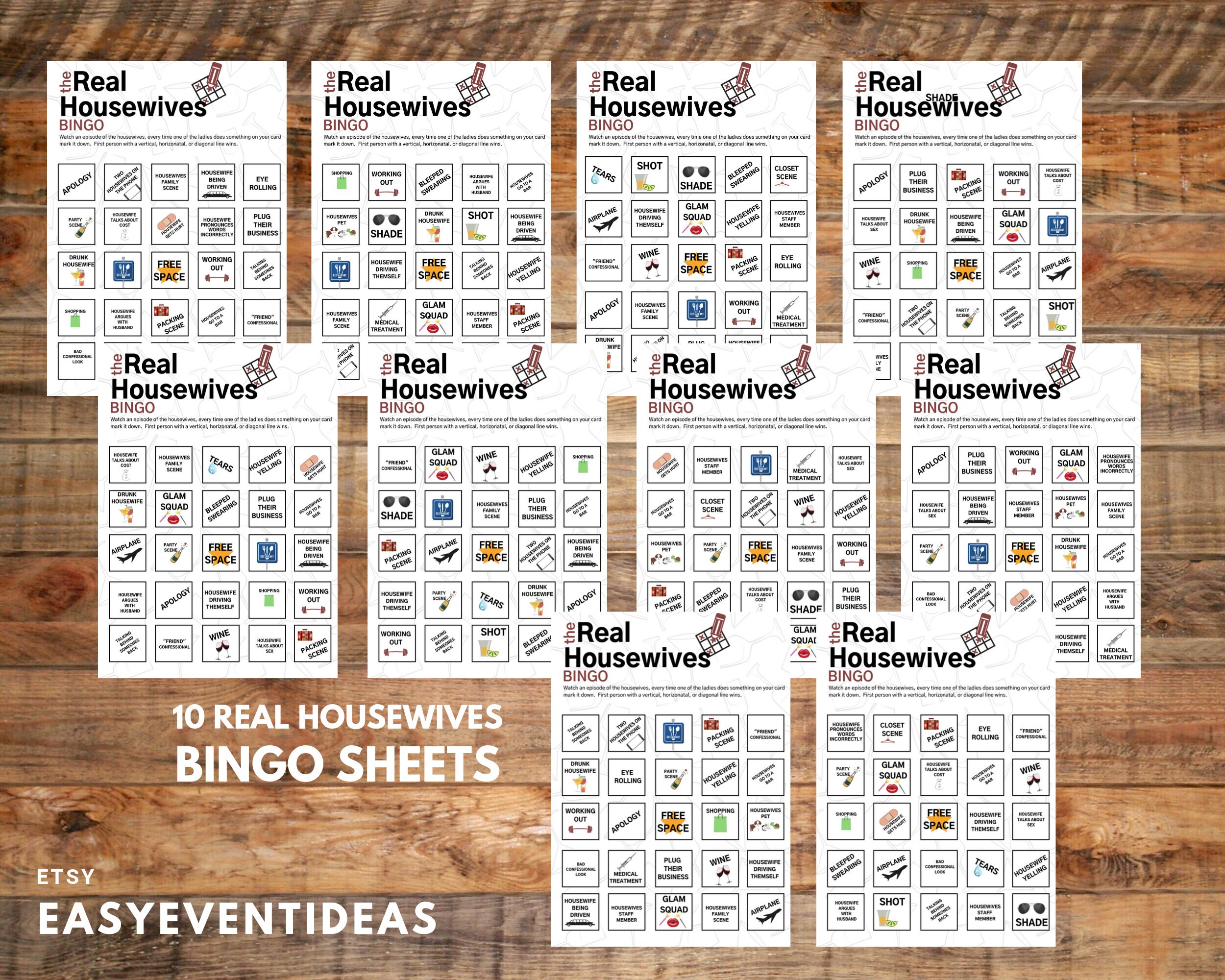The Real Housewives Bingo Game for 10 | Real Housewives Printable | OC ...