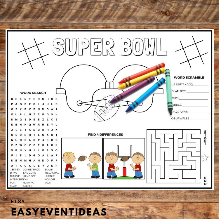 Super Bowl and Football Birthday Printable Placemat - Etsy