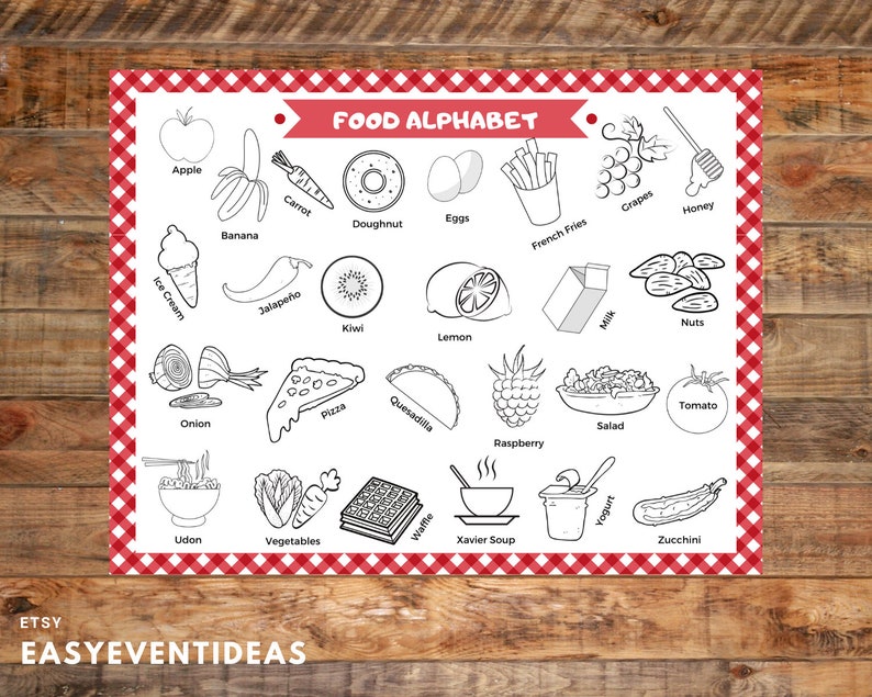Kids Food Alphabet Coloring Placemat Instant Download - Etsy