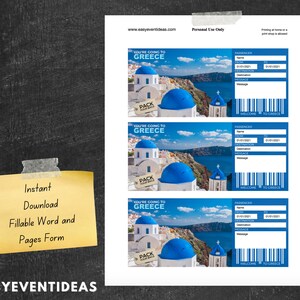 Printable Greece Vacation Ticket Souvenir Keepsake (instant Download ...