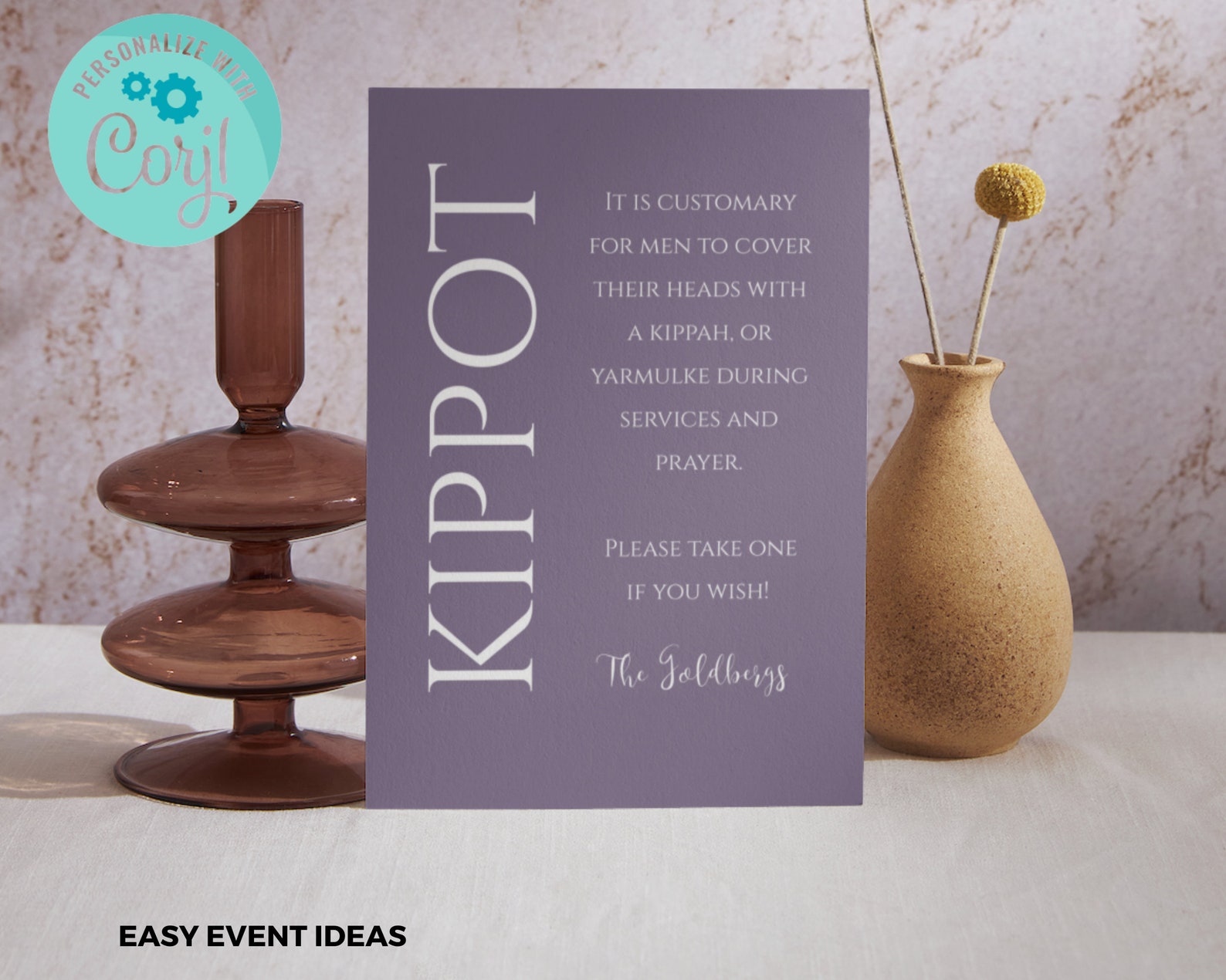 Kippot Sign Template, Printable Minimalist Kippah Sign, Jewish Wedding ...