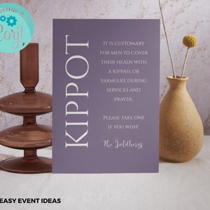 Kippot Sign Template, Printable Minimalist Kippah Sign, Jewish Wedding ...