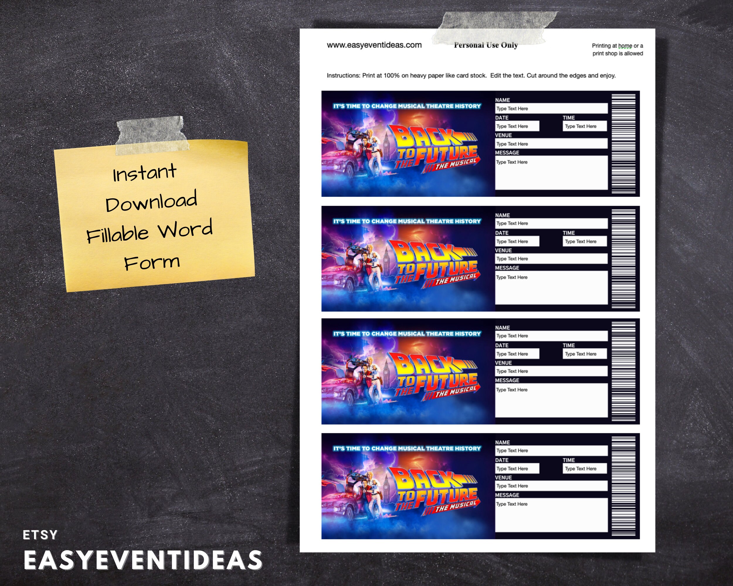 Printable Back to the Future Ticket | Editable Tickets | Musical Fake ...