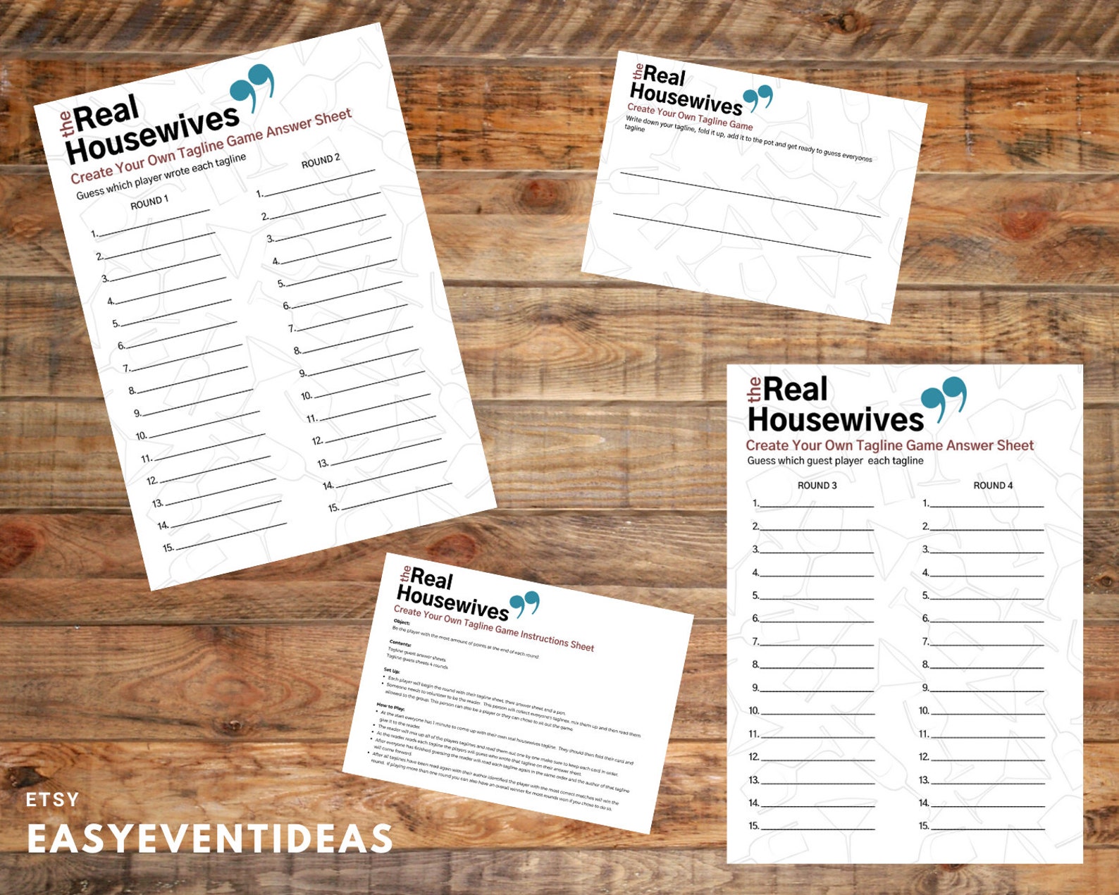 Real Housewives Tagline Game, Printable Bachelorette Party (digital ...